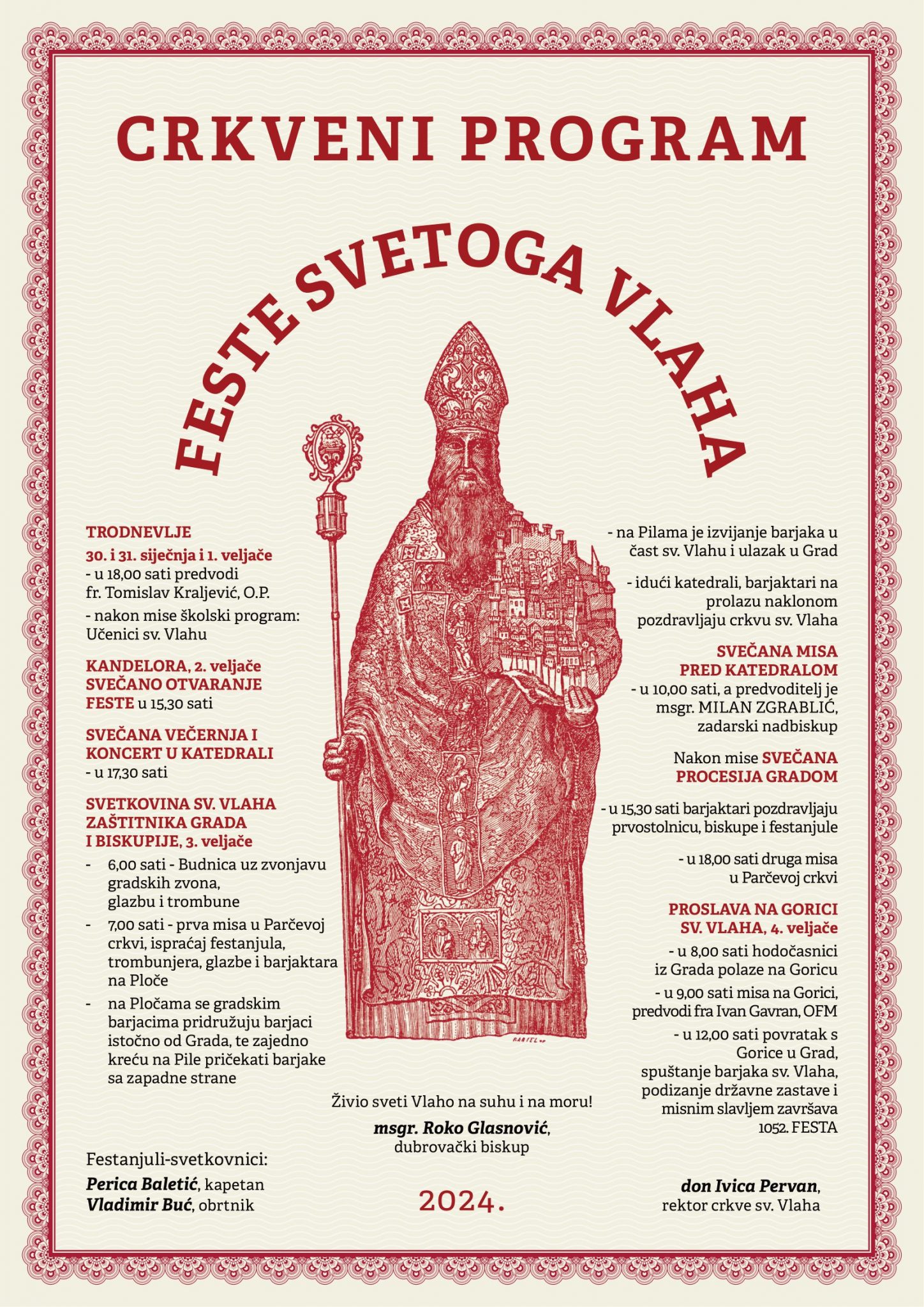 Proglas i Program Feste sv. Vlaha 2024. – Katedrala Dubrovnik